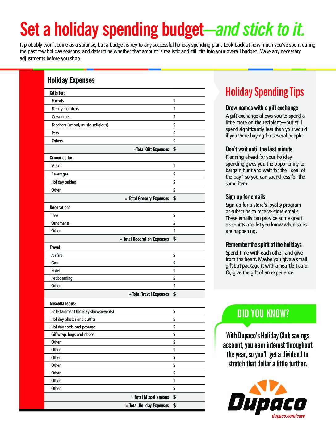 Spending Plan Worksheet